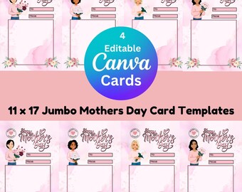 7 Editable Jumbo Valentine Card Templates - 11x17 Canva Designs - DIY ...