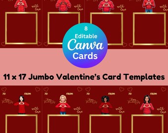 7 Editable Jumbo Valentine Card Templates - 11x17 Canva Designs - DIY ...