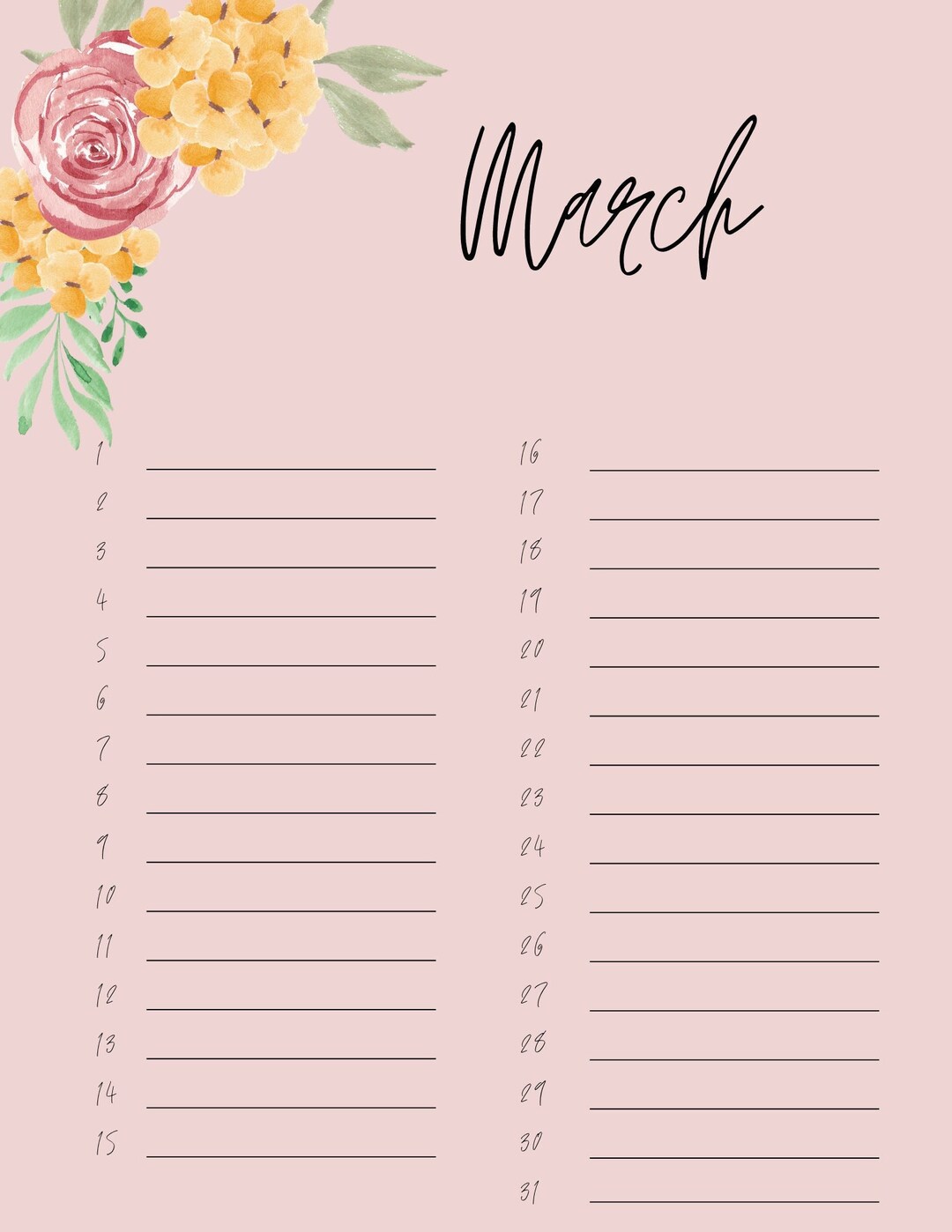 Floral Celebration Calendar, Floral Calendar, Digital Download ...