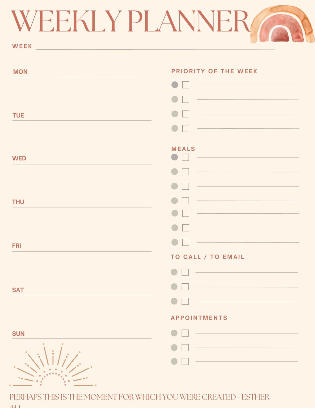 Boho Weekly Planner, Digital Download, Planner, Boho - Etsy