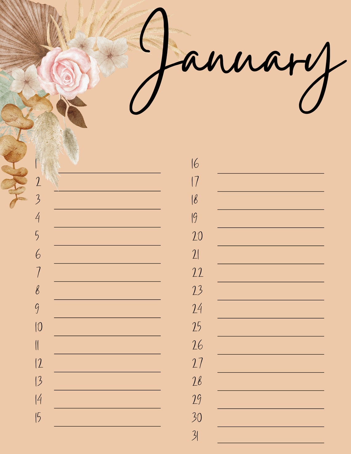 Boho Celebration Calendar, Digital Calendar, Vertical - Etsy