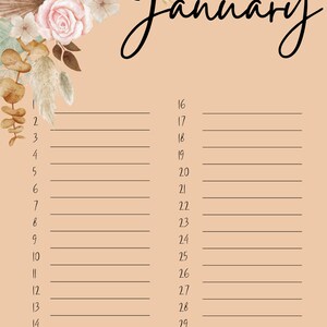 Boho Celebration Calendar, Digital Calendar, Vertical - Etsy