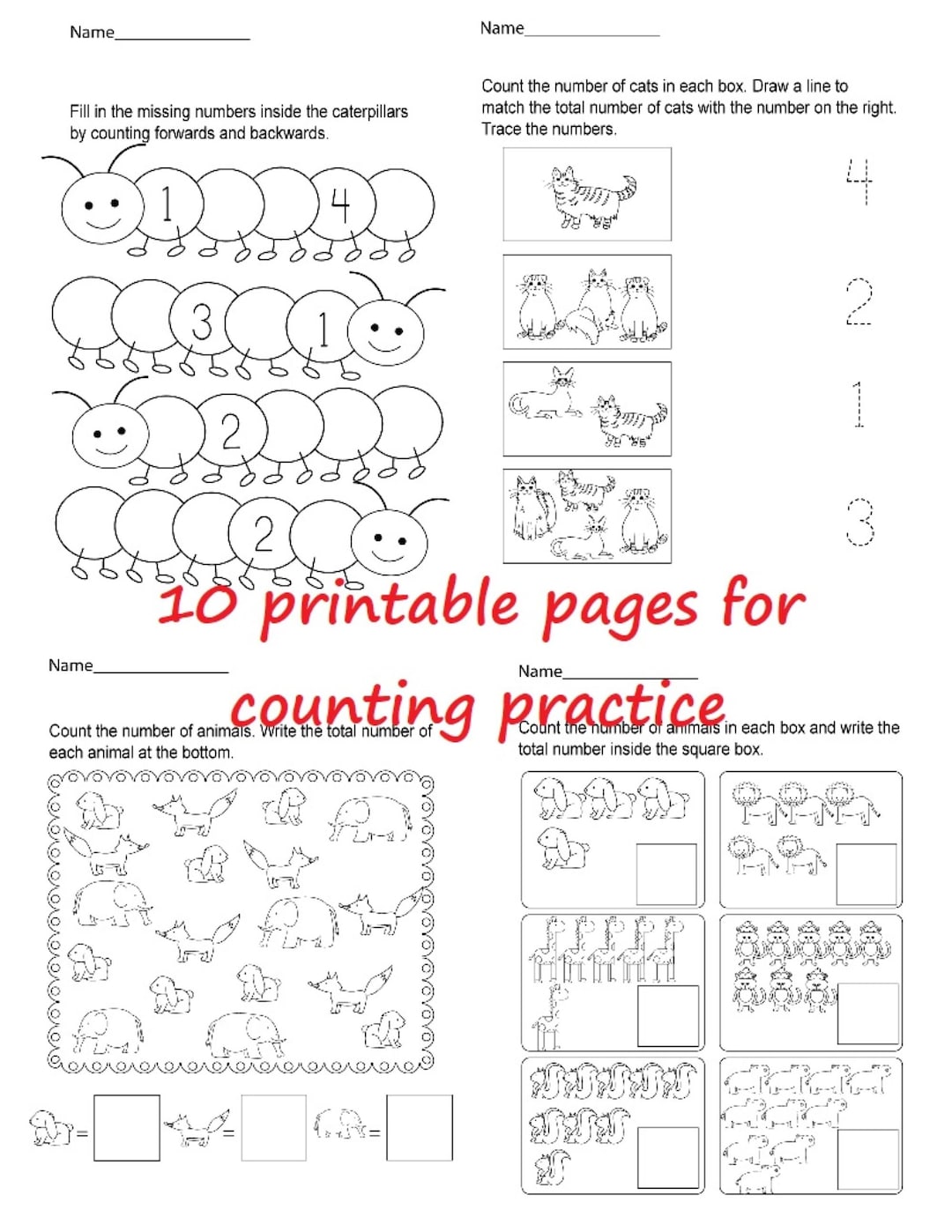 10 Printable Pages for Counting Numbers Practice Learning - Etsy Australia