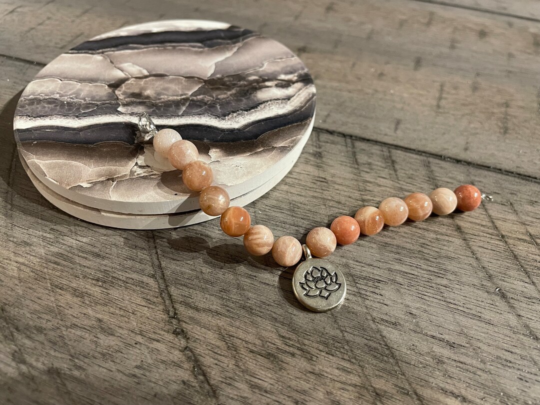 Sunstone With Lotus Charm- Stanley Cup Handle Bracelet - Etsy