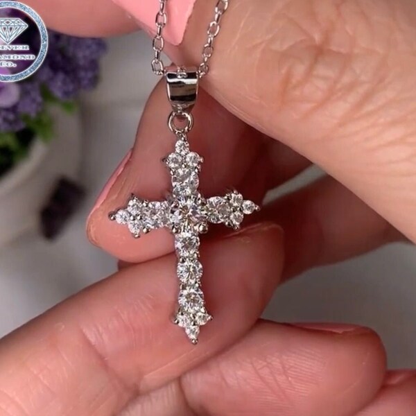 Lab Diamond Cross Necklace - Etsy