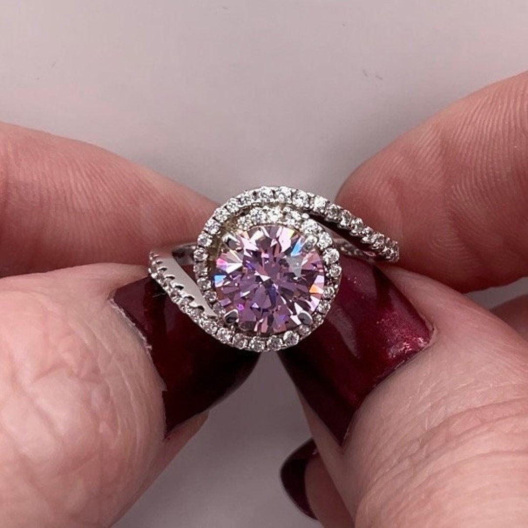 1.25ct Round Pink Engagement Ring Created Pink Diamond Wedding Ring ...