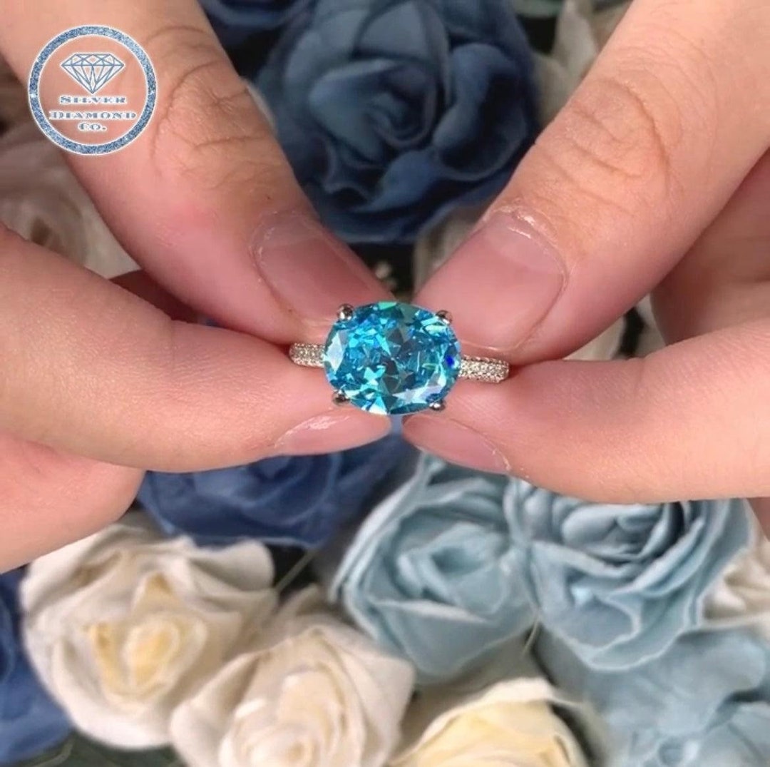 4ct Oval Lab Created Blue Diamond Engagement Ring Blue Diamond Ring ...
