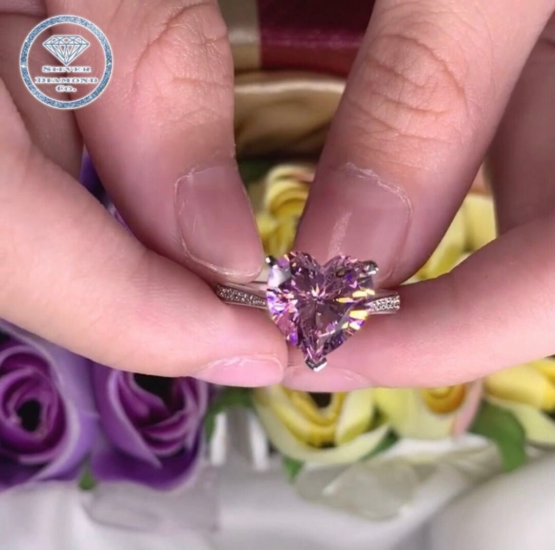 Pink Heart Engagement Ring 3.5ct Heart Lab Created Pink Diamond Wedding ...