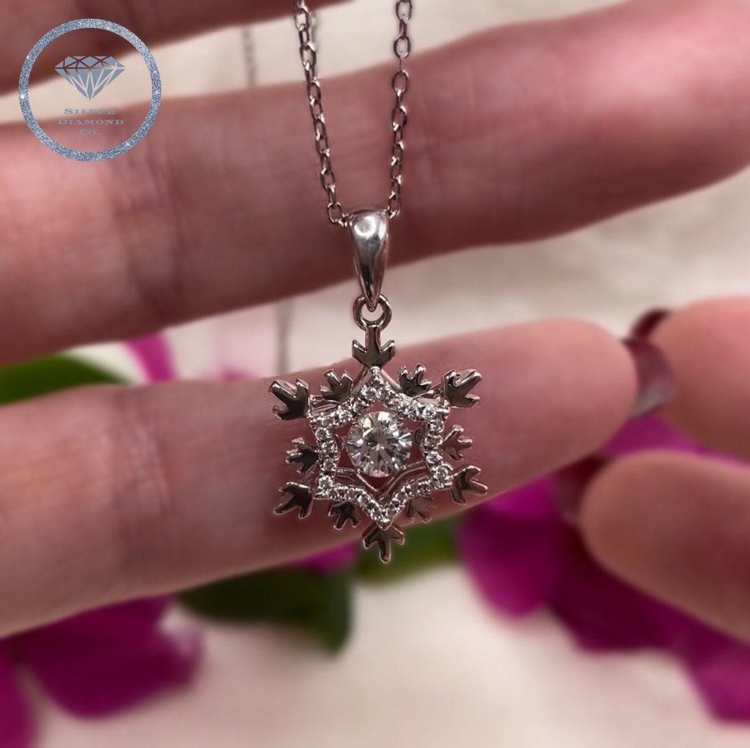 Snowflake Diamond Necklace Lab Created Moving Diamond Snowflake Charm ...