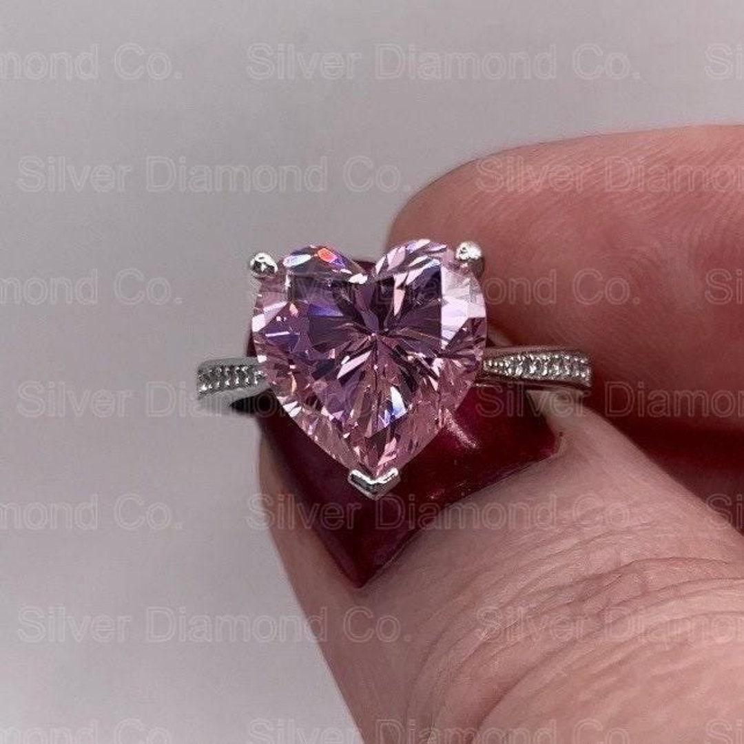 Pink Heart Engagement Ring 3.5ct Heart Created Pink Diamond Wedding ...