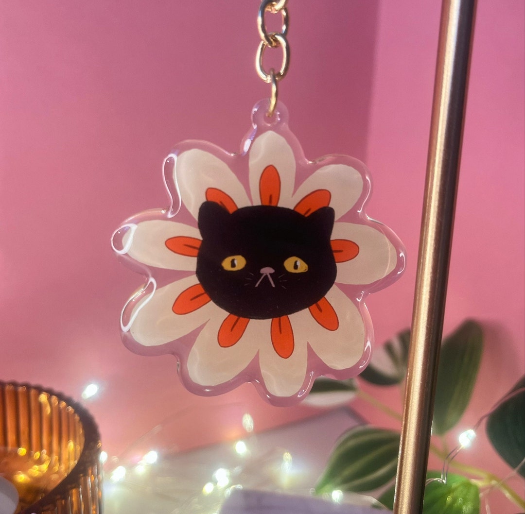 Black Kawaii Cat Keychain Retro Funky Keyring Purse Charm Cat Lovers ...