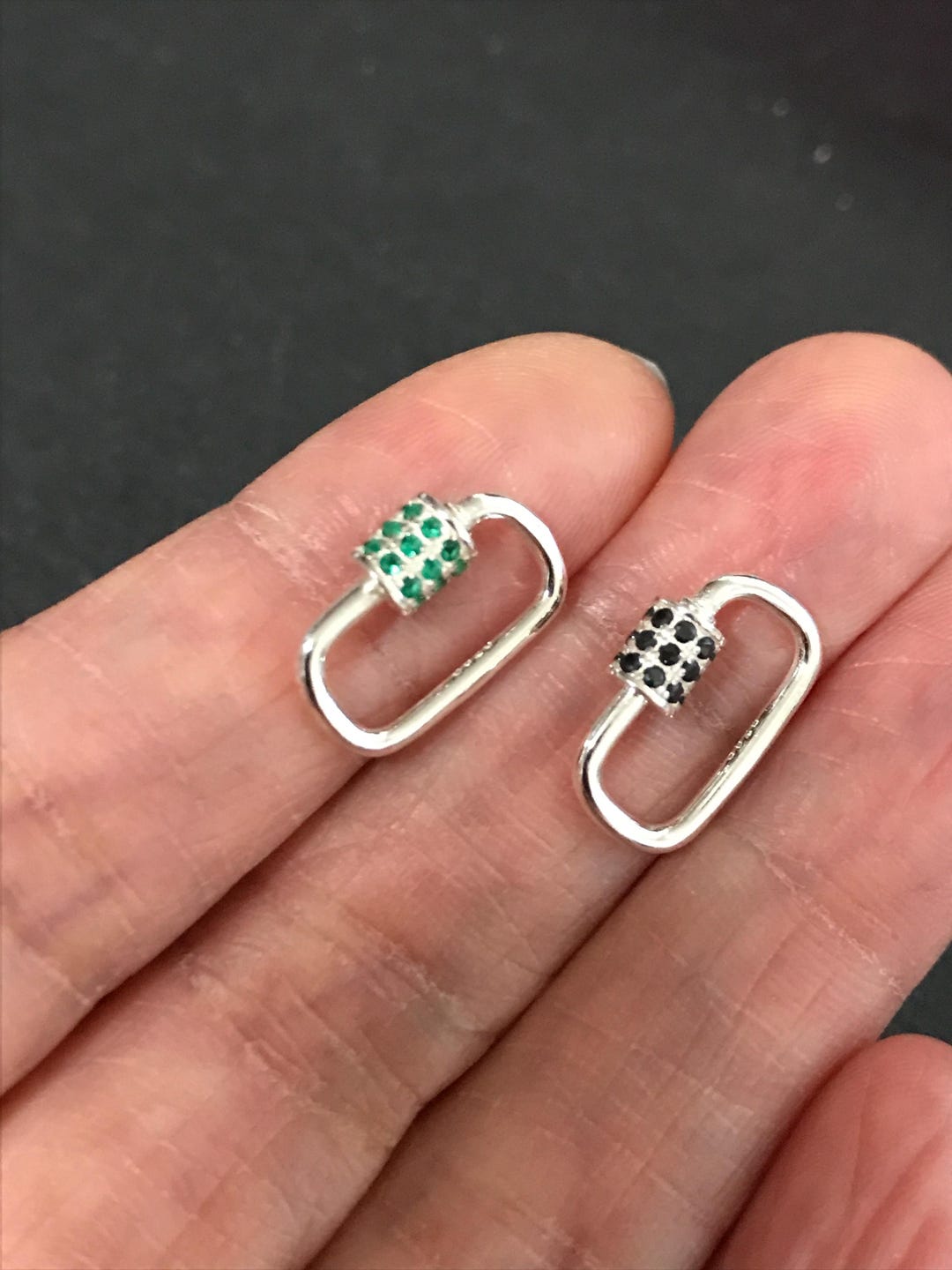 Sterling Silver CZ Paved Carabiner: Emerald/sapphire Accent (14.5x9.3mm ...