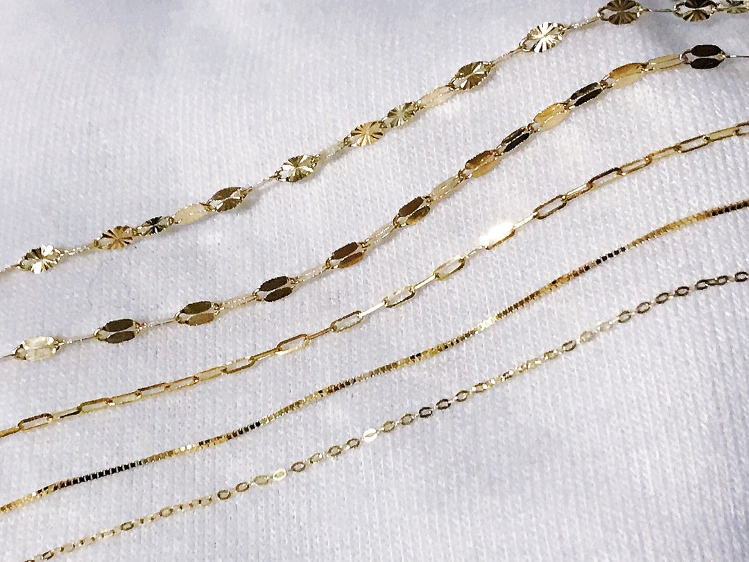 Genuine 14K Yellow Gold Chain Necklace,14k Gold Ultra Dainty Box Chain ...