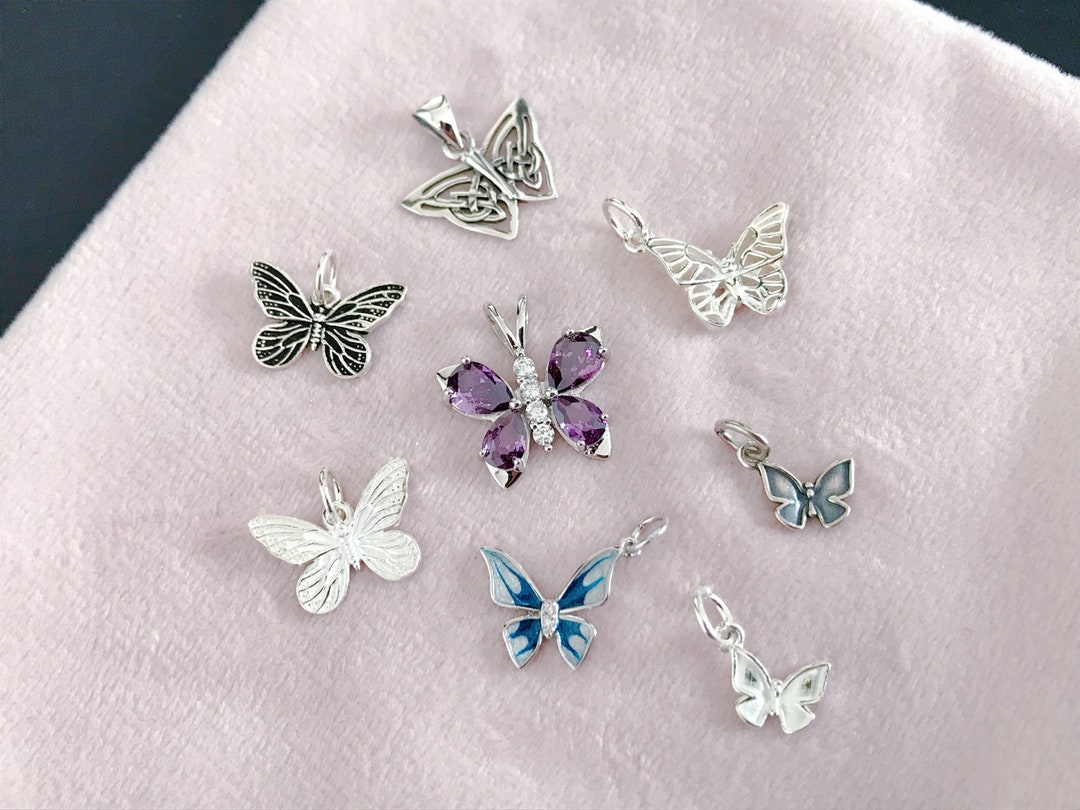 Sterling Silver Butterfly Charm: CZ Amethyst, Oxidized, Celtic - Etsy