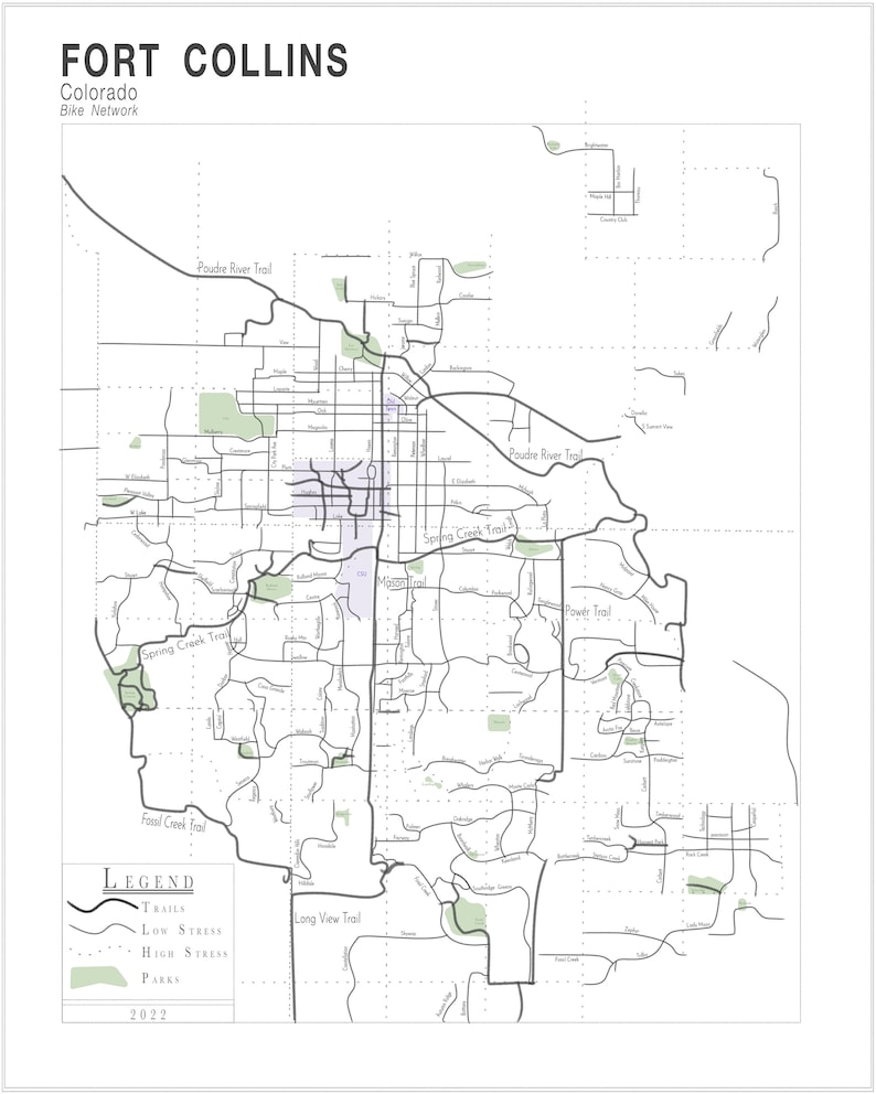 Fort Collins Bike Map - Etsy