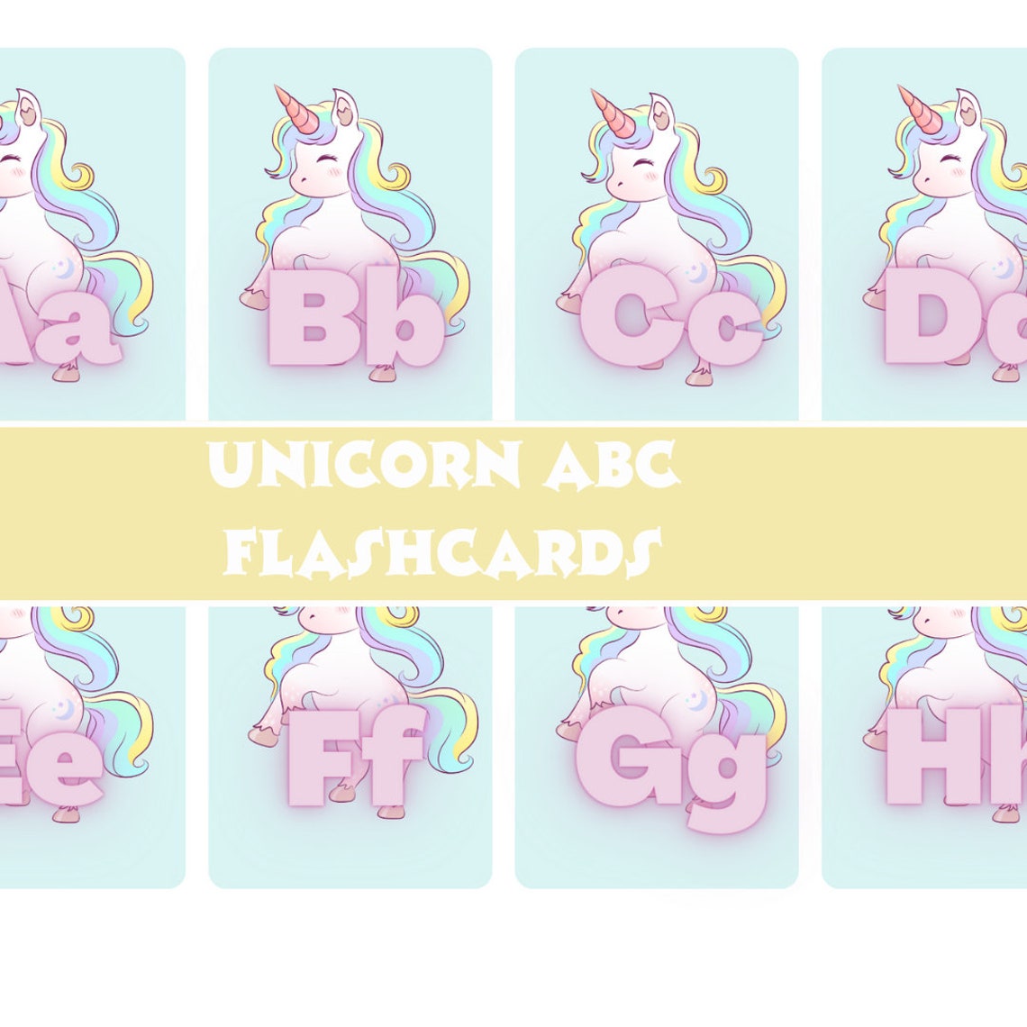 Unicorn ABC Flash Cardslearn Letters Educational Cards A-Z - Etsy