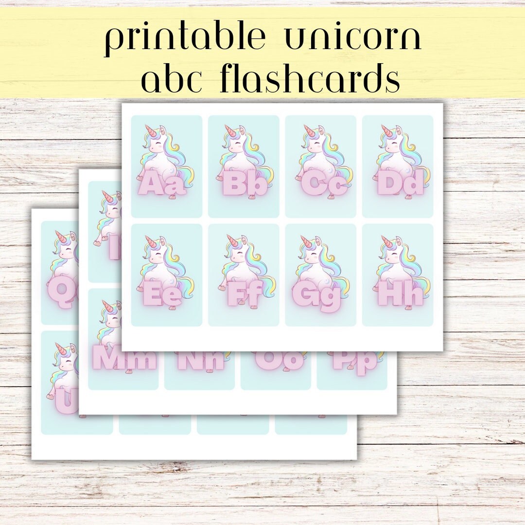 Unicorn ABC Flash Cards,learn Letters Educational Cards A-Z Cards Learn ...
