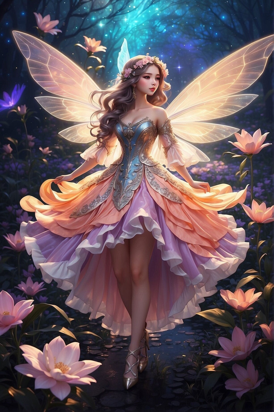Flower Fairy Art Print Digital Download, Ethereal Fantasy Wall Decor ...