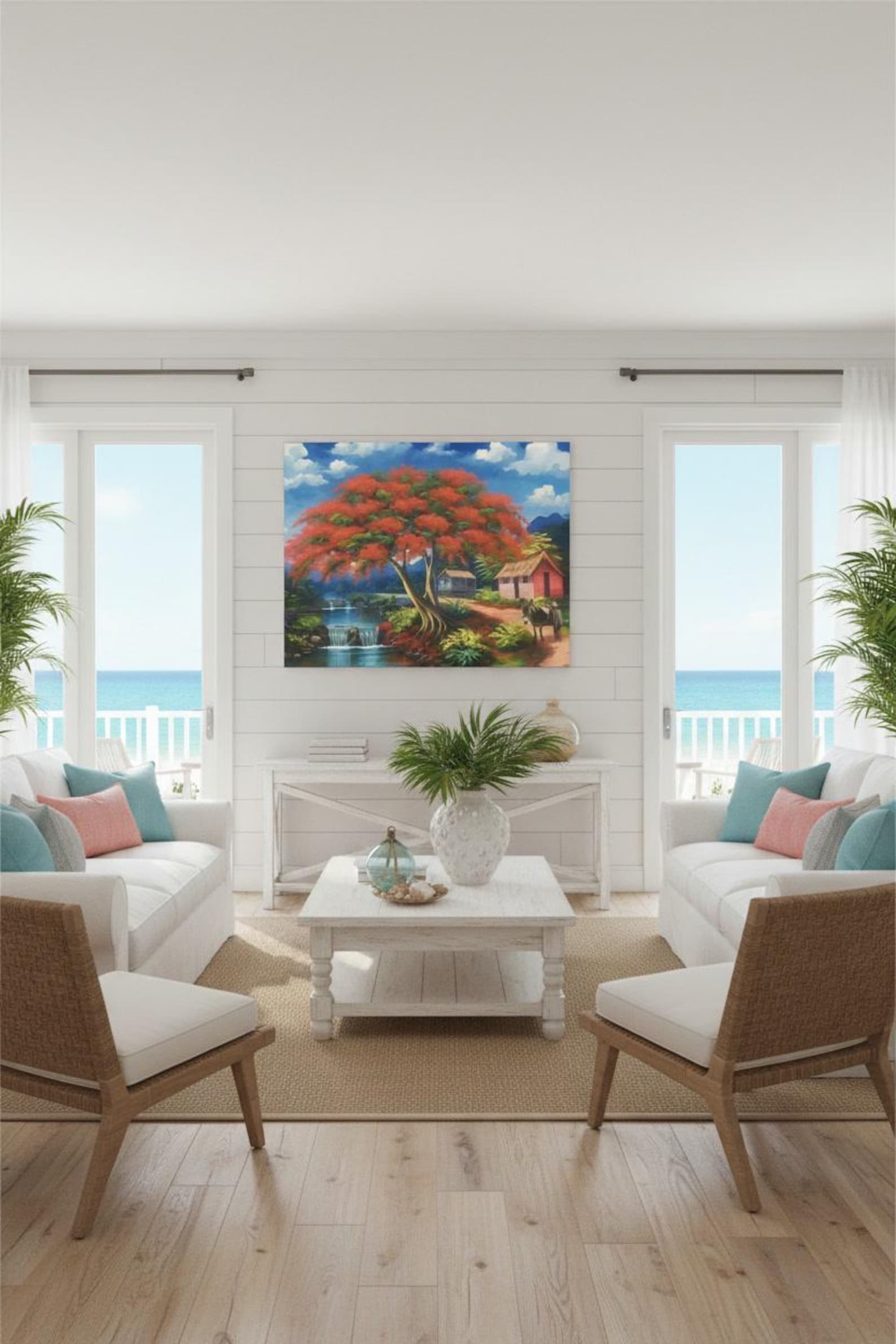 Flamboyant Tree Canvas Wall Art Tropical Landscape Print Red Royal ...