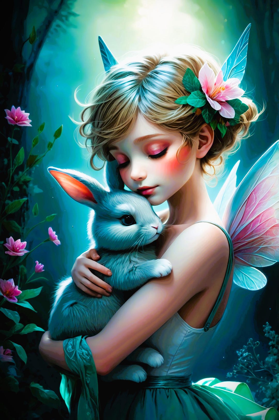 Fairy and Bunny Pixie Hug Digital Download - Whimsical Nursery & Kids ...