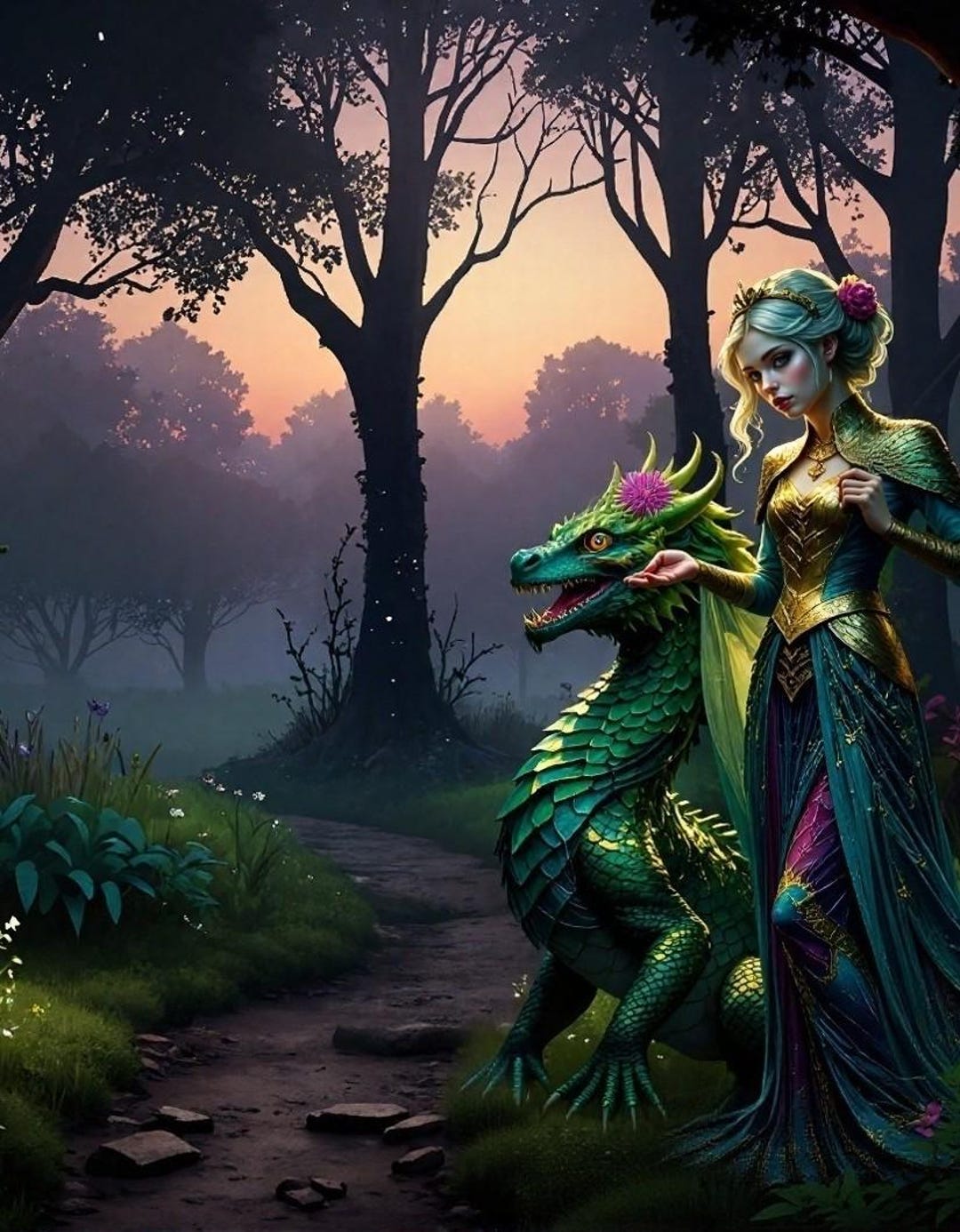 Forest Guardian at Dusk – Enchanted Forest Dragon Art | Mystical ...