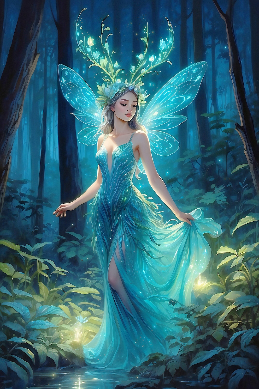 Forest Elemental Art, Digital Download, Summer Night Fairy Wall Decor ...