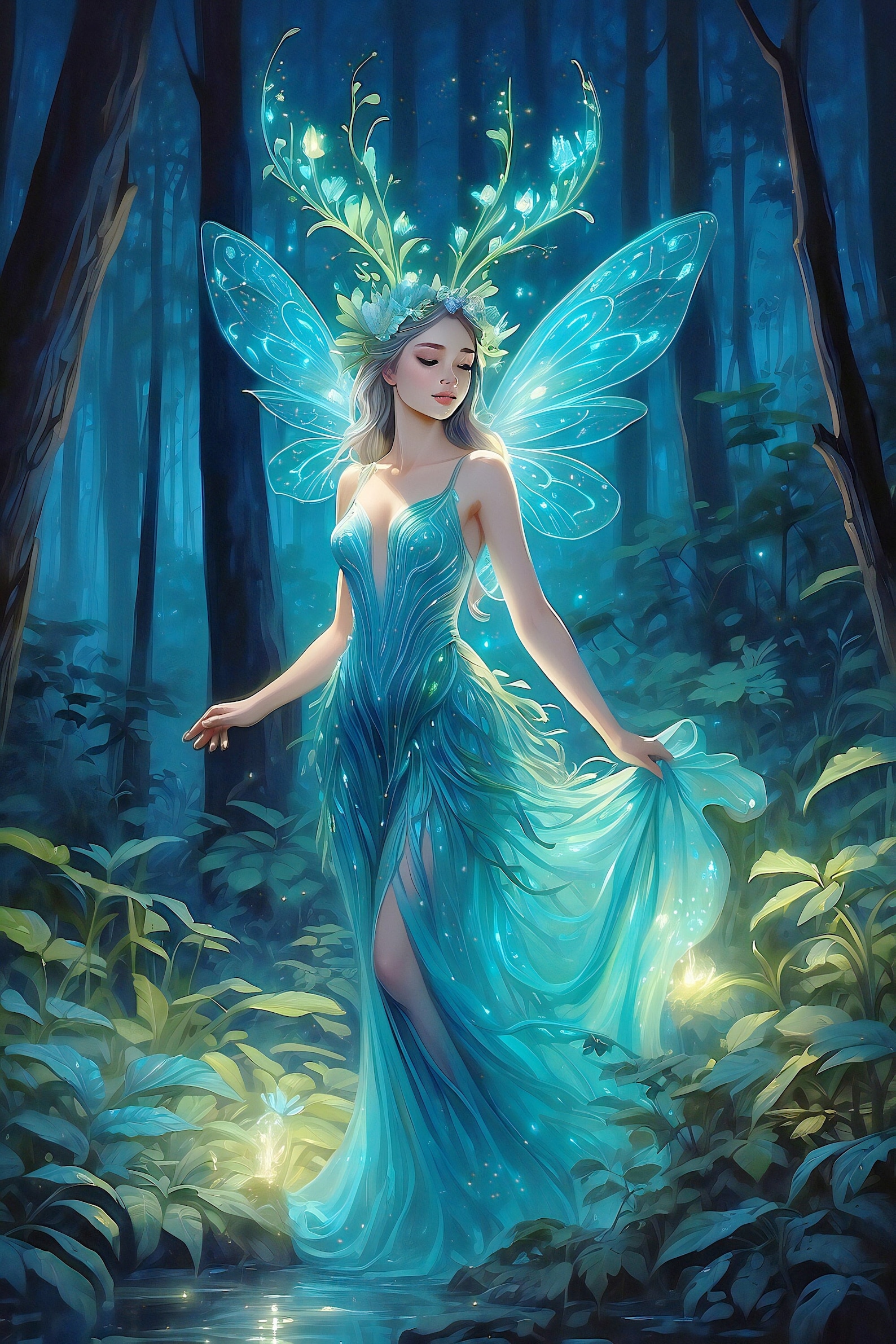 Forest Elemental Art, Digital Download, Summer Night Fairy Wall Decor ...