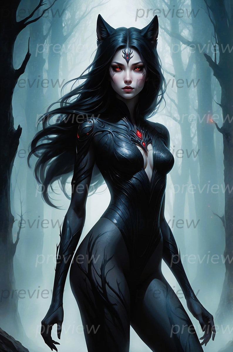 Dark Forest Female Wolf Shapeshifters Digital Art Download, Mystical Fantasy Illustration - Etsy