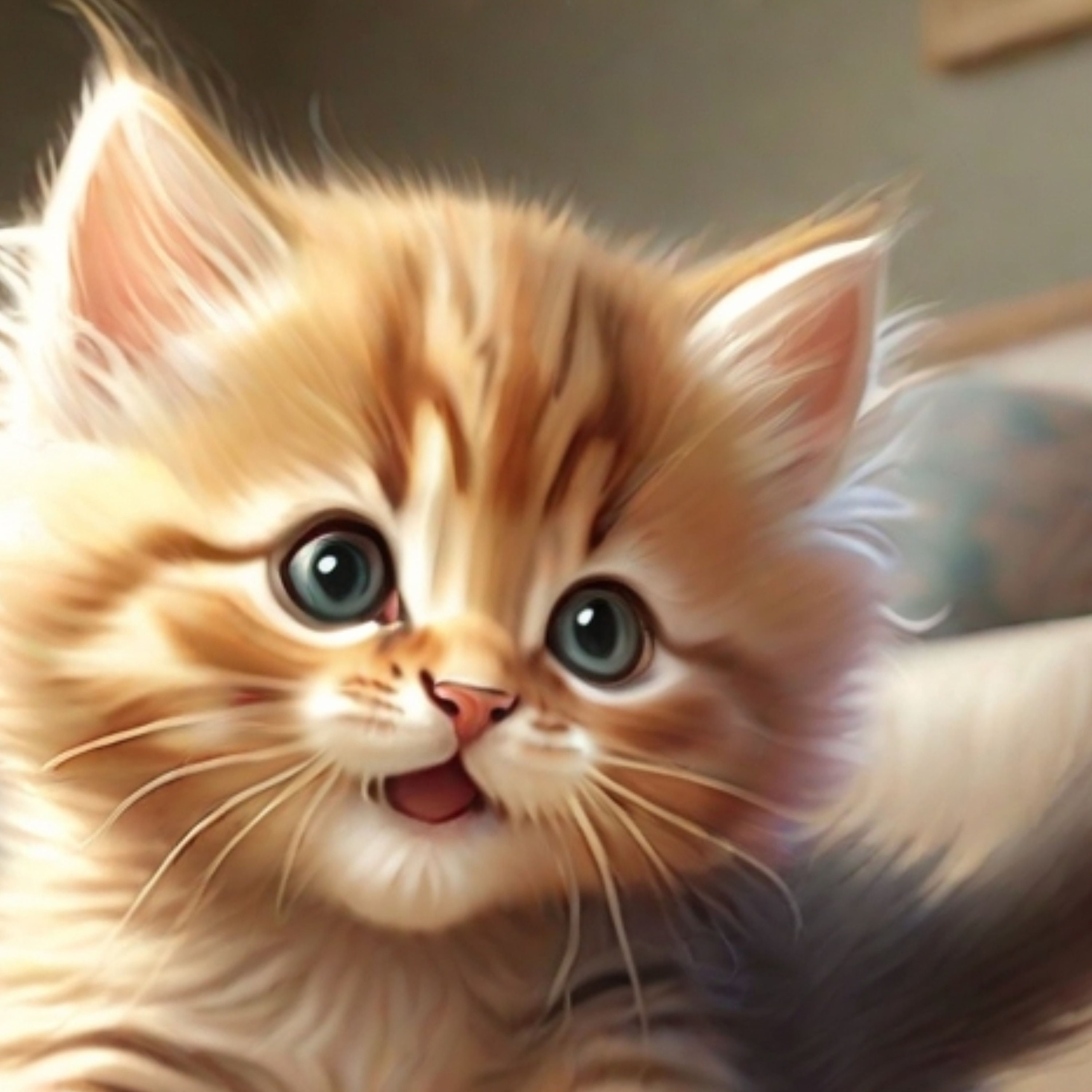 Adorable Kitten, Playful Kitty, Fluffy Cat, Playing With Yarn, Digital ...