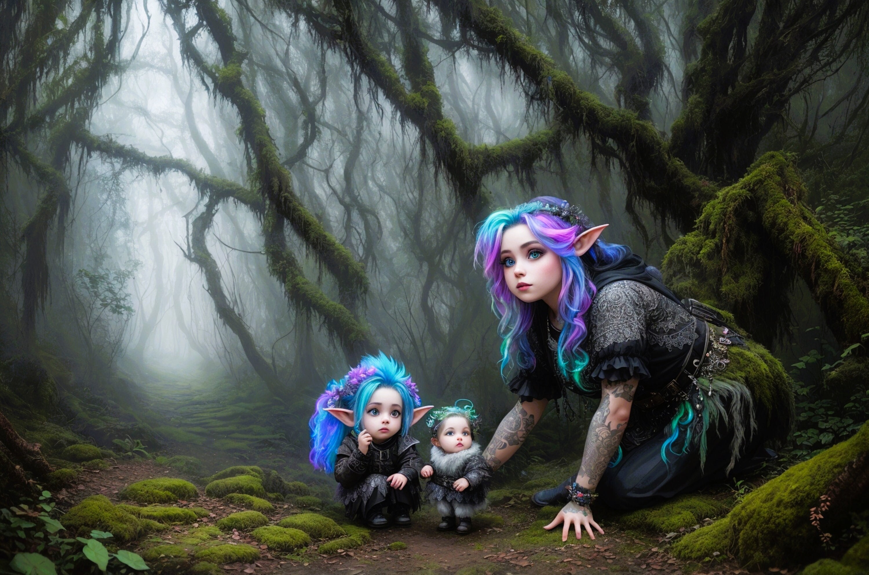 Ethereal Fantasy Unleashed: Dark Forest Elf Family, Instant Digital ...