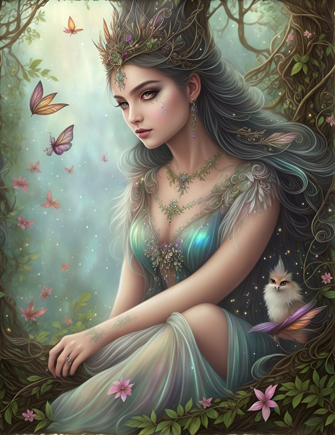 Fairy Princess Art Print: Enchanted Forest Fantasy Artwork (digital ...