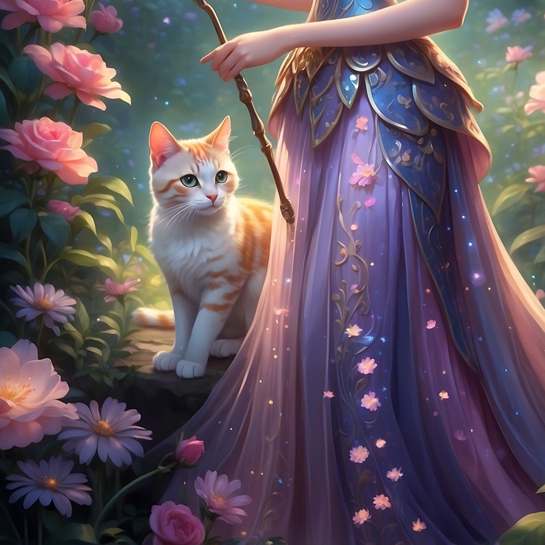 Cat Garden Art: Ethereal Fairy Fantasy Illustration (digital Download ...