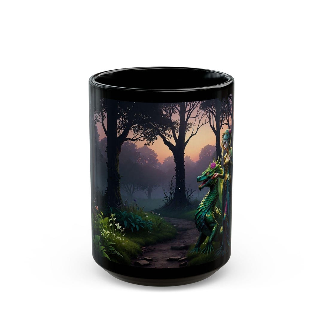 Mug, Dragon Tamer in Enchanted Forest Fantasy Novelty Coffee Cup ...