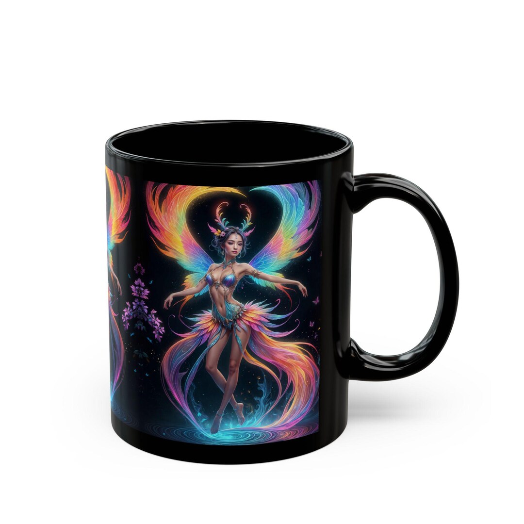 Mug, Magical Dancing Fairy Black Coffee Cup, Enchanted Tea Mug, Fantasy ...