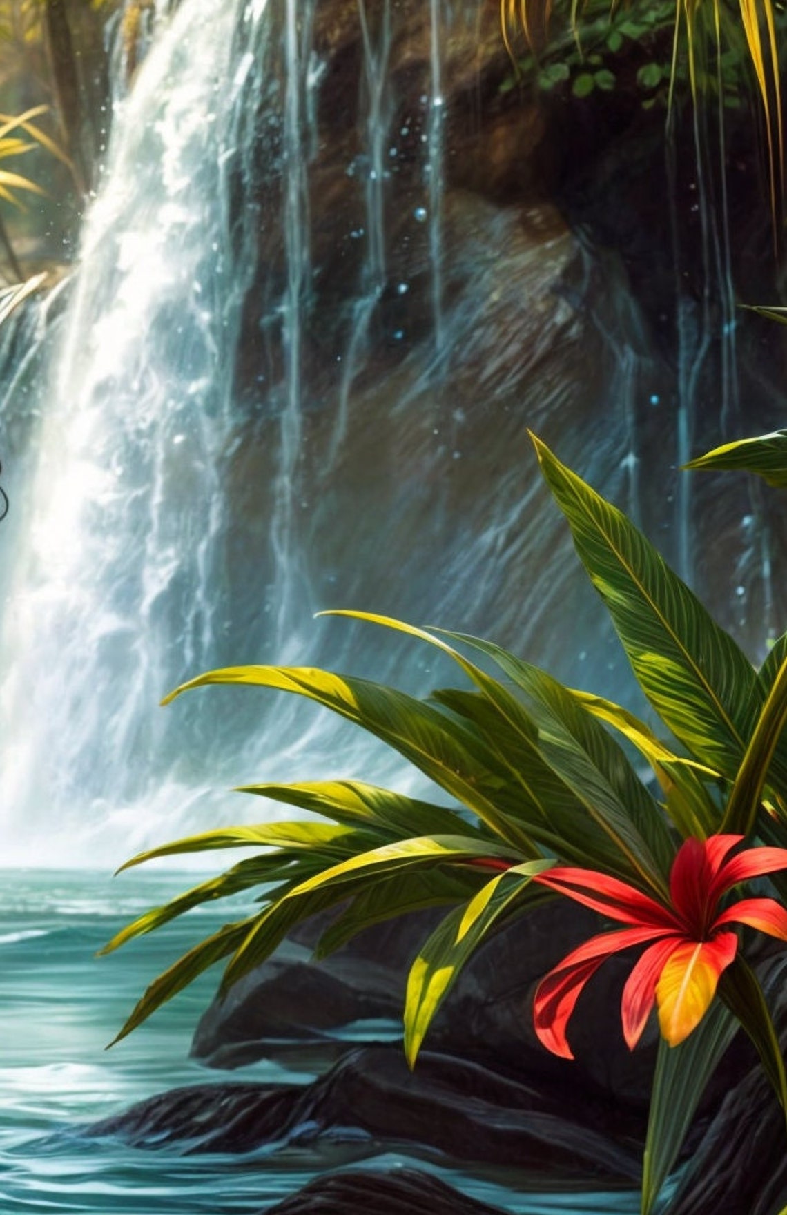 Caribbean Goddess Art Print: Tropical Waterfall Illustration (digital ...