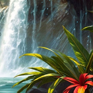 Caribbean Goddess Art Print: Tropical Waterfall Illustration (digital ...