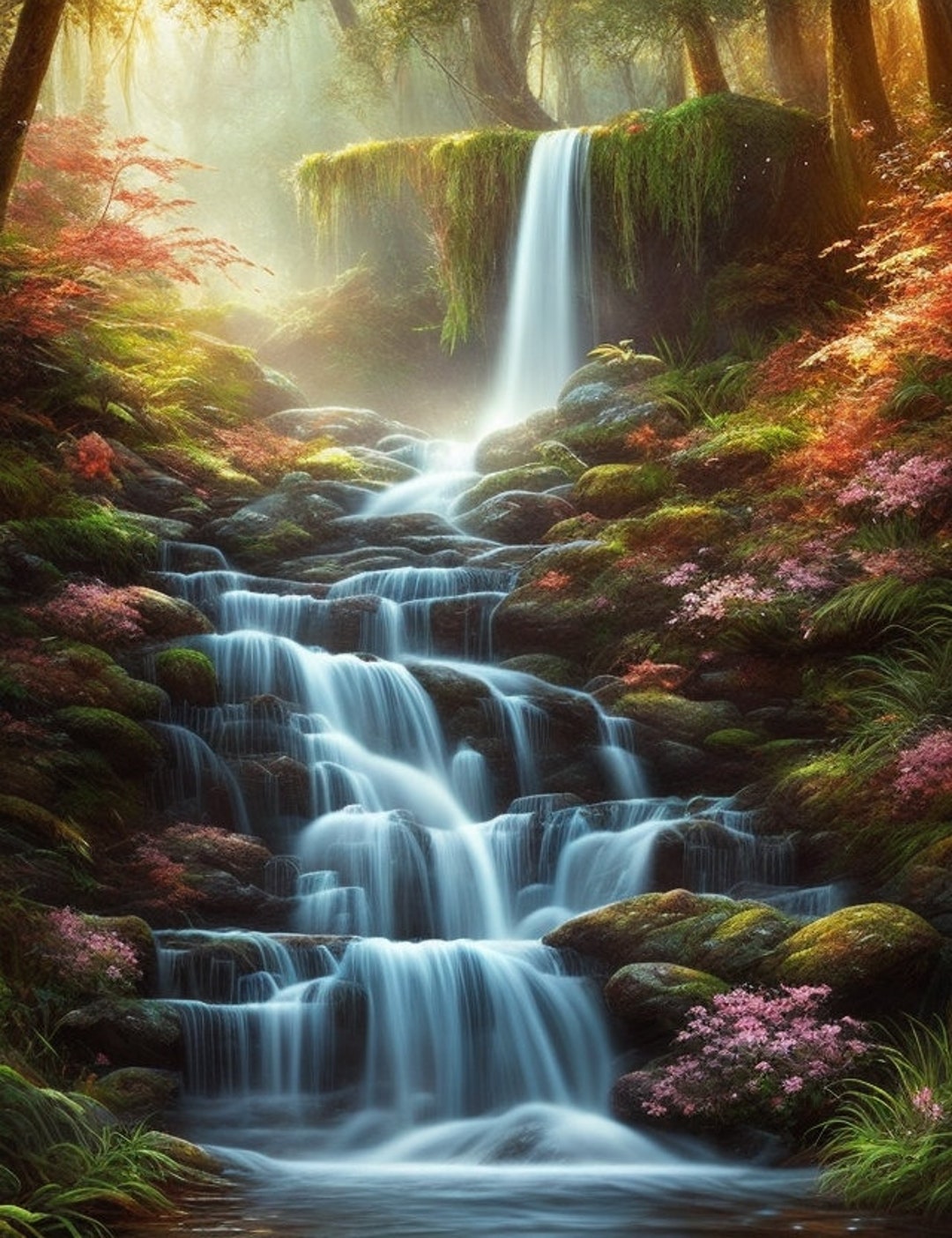 Magical Forest Waterfall Ethereal World Fantasy Art: Living Room Decor ...