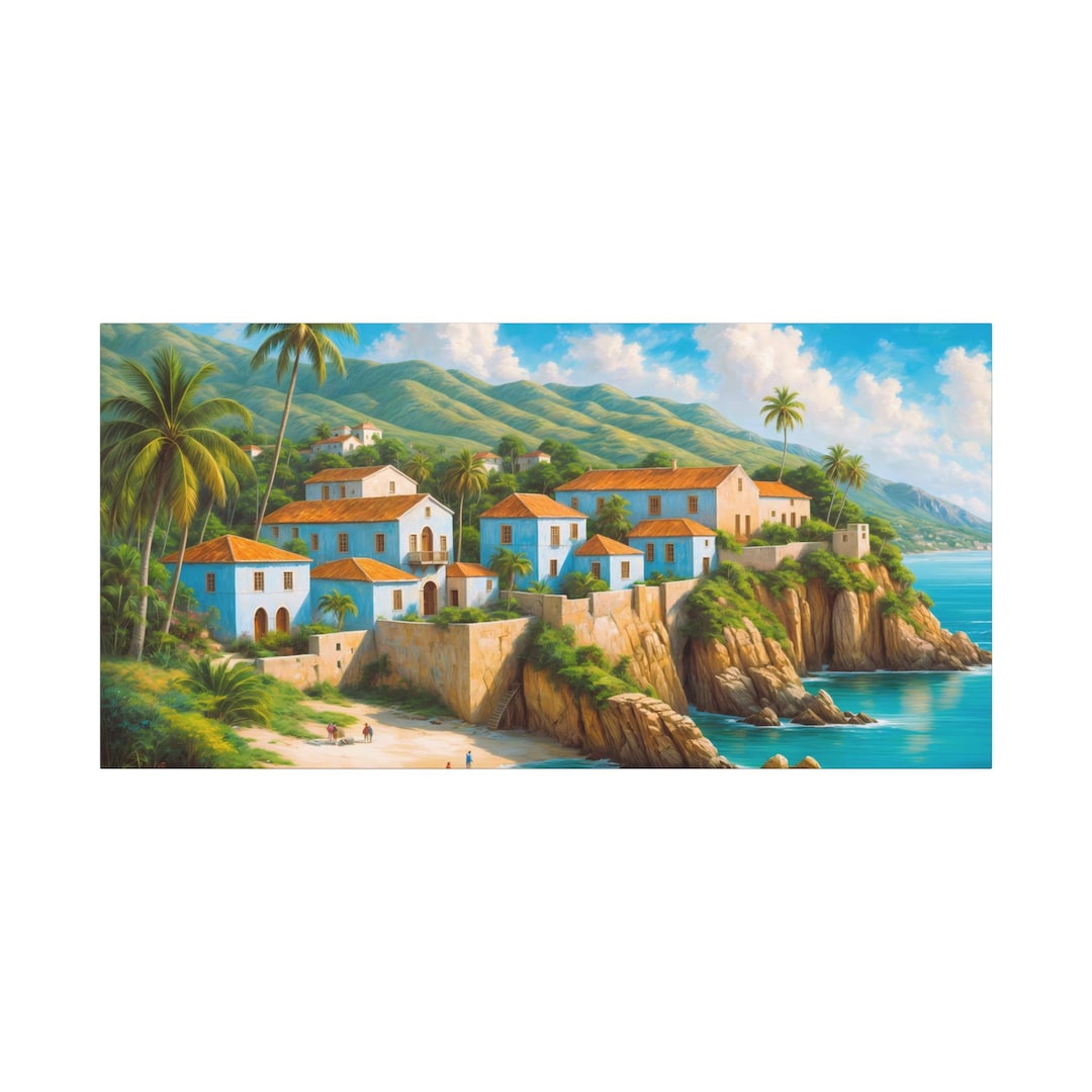 Colonial Hispaniola Beach Coastal Art Canvas Print: Vintage Caribbean ...