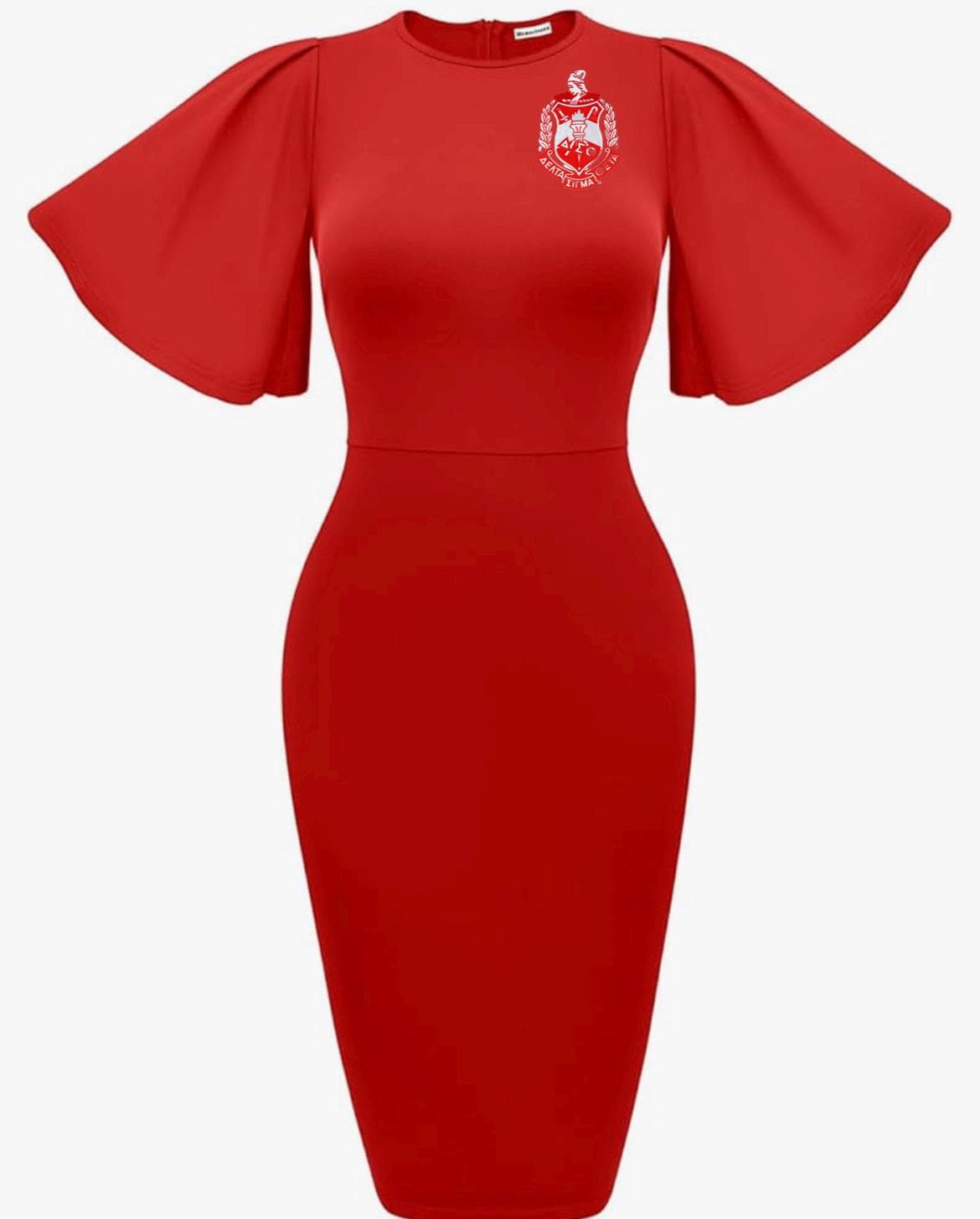 Delta Sigma Theta Embroidery “fitted” Dress in Red With Flare Sleeves ...