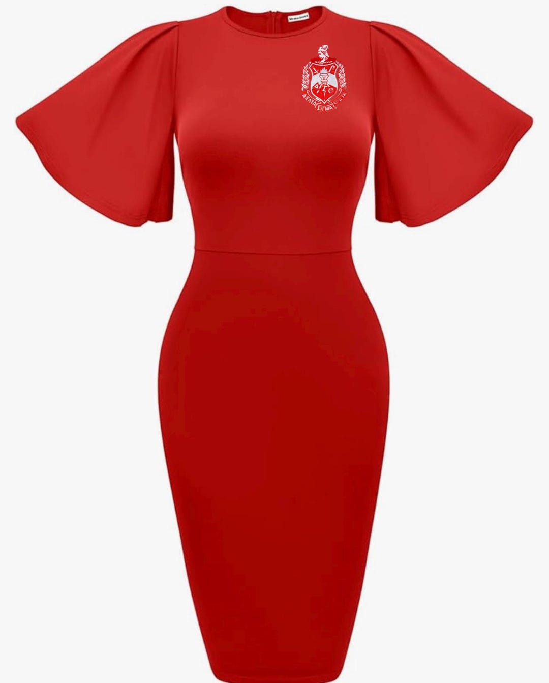 Delta Sigma Theta Embroidery “fitted” Dress in Red With Flare Sleeves (this Dress Tends to Run ...