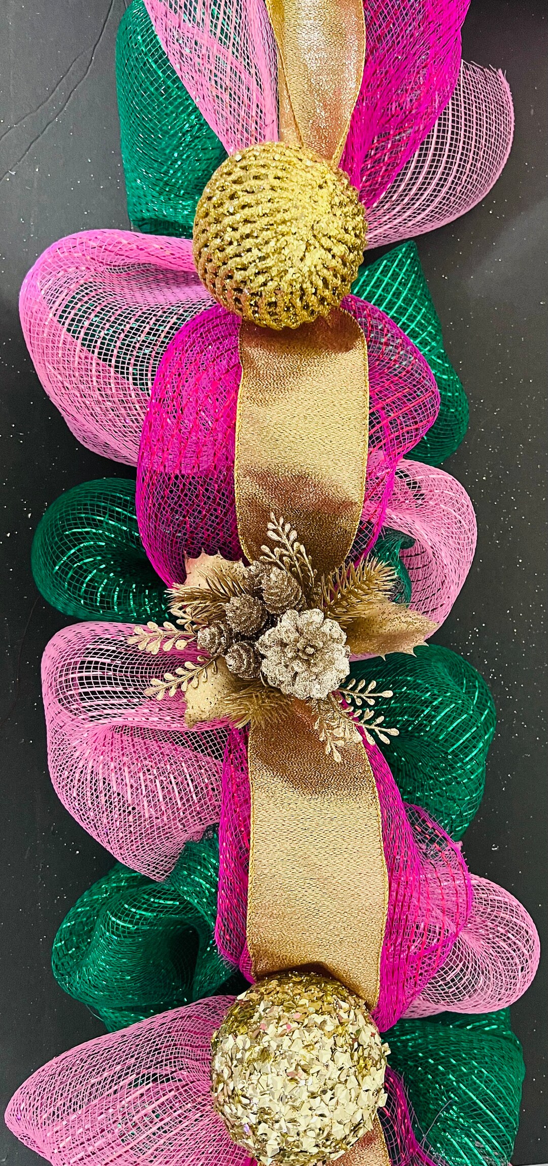 Pink, Hot Pink, Green and Gold Christmas Garland - Etsy