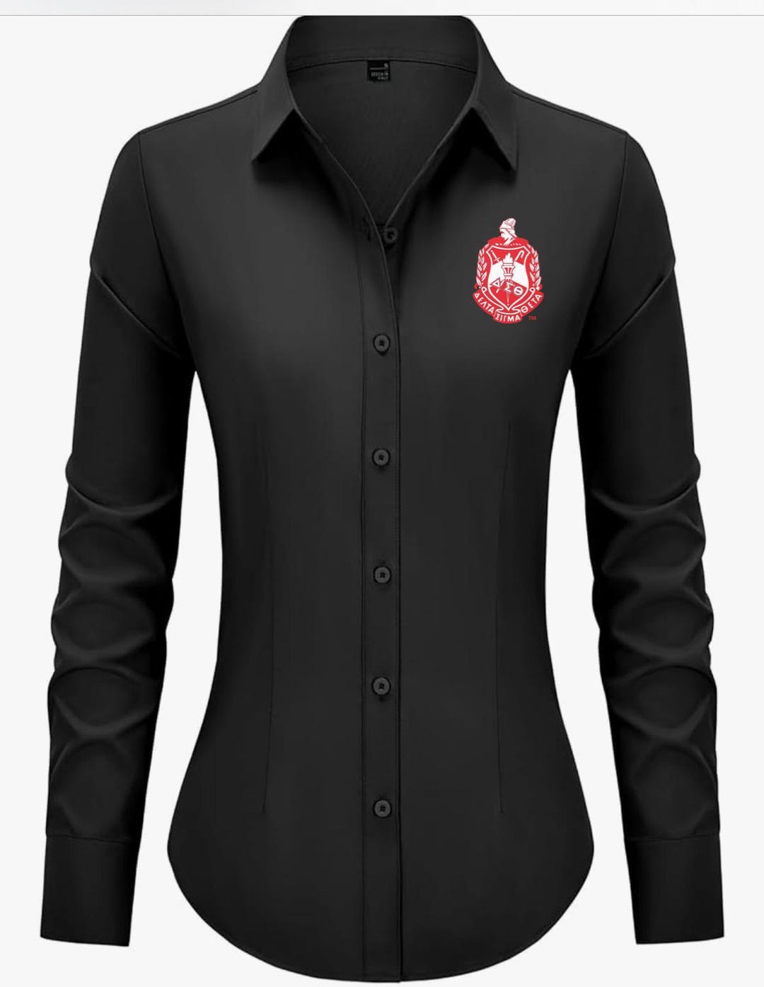 Delta Sigma Theta Embroidery Button-down Blouse in Black - Etsy