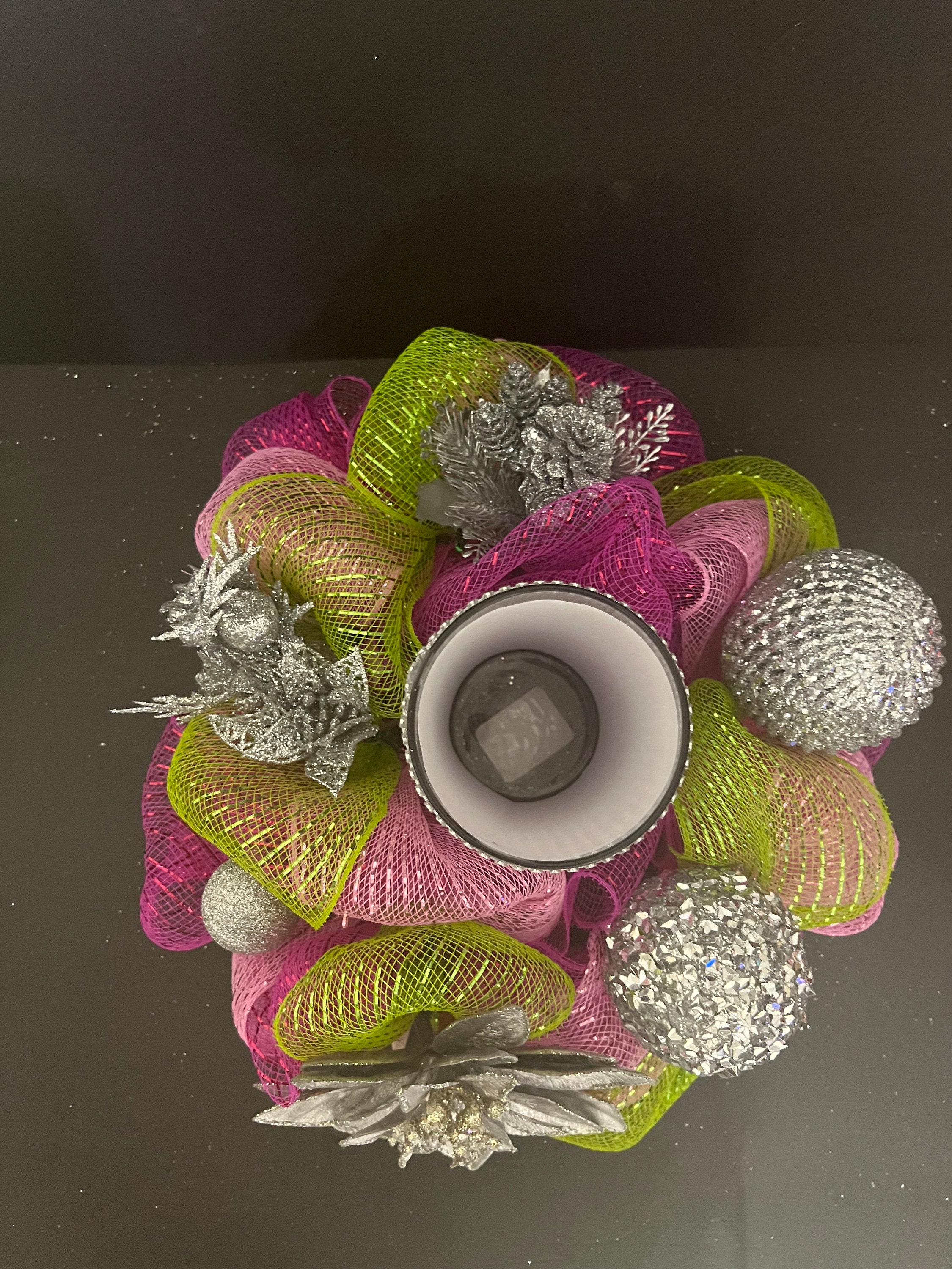 Pink Bright lime Green and Silver Christmas Centerpiece - Etsy
