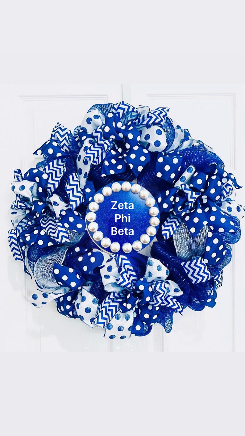 Zeta Phi Beta (customized-optional) Wreath With Pearls | Blue and White ...