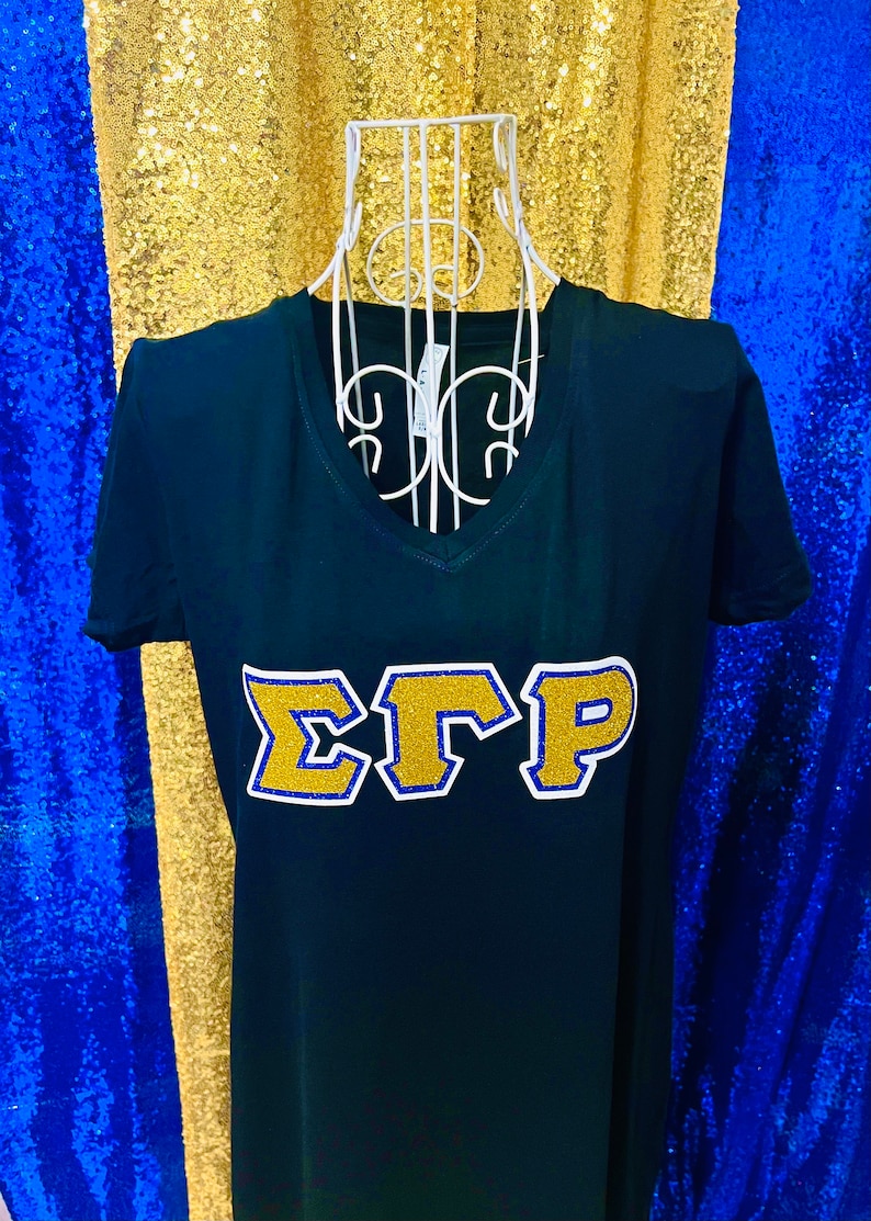 Sigma Gamma Rho Glitter V-neck T-shirt Dress optional-personalization ...