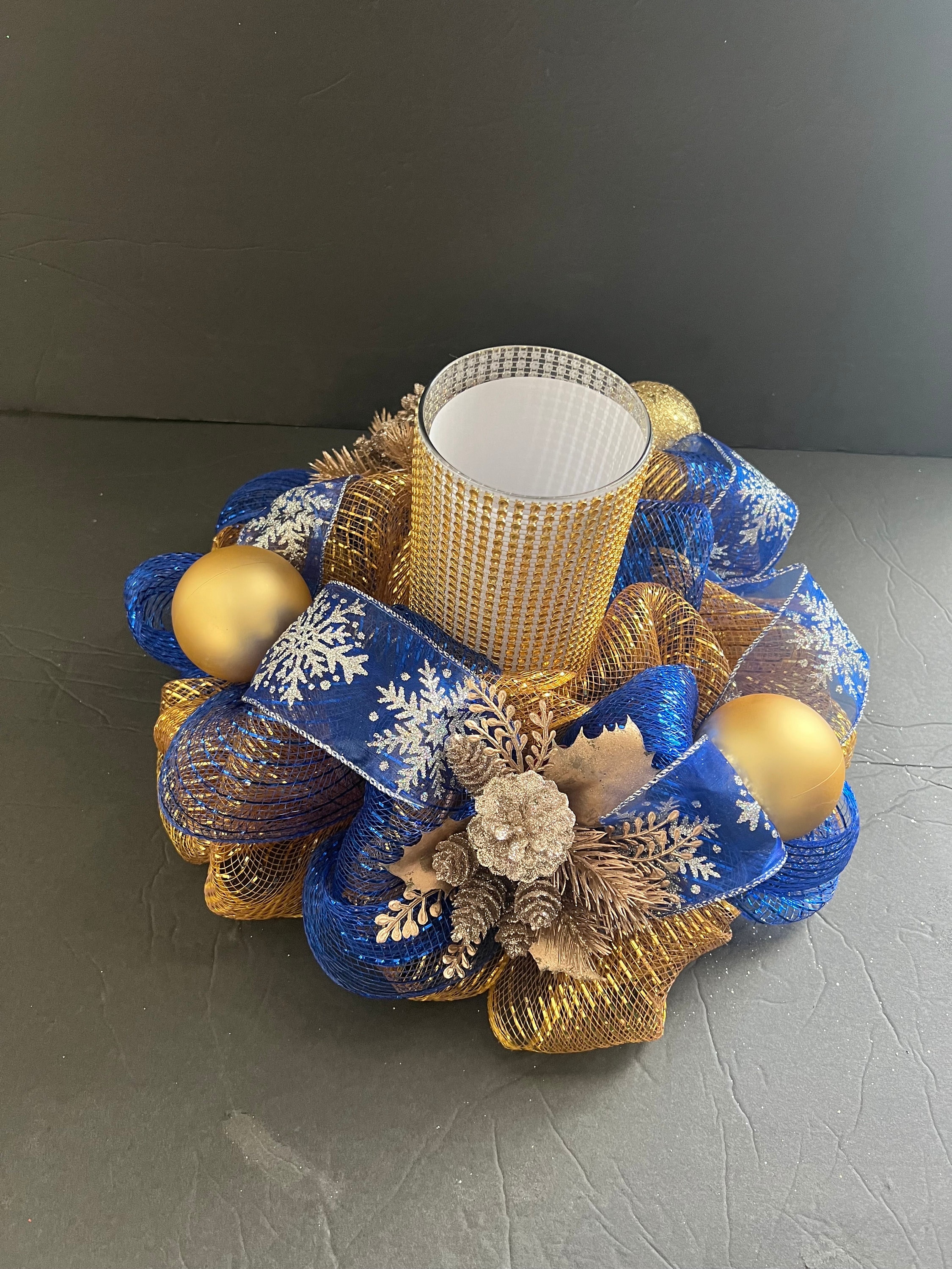 Blue, Gold and Bling Silver/gold Vase Christmas Centerpiece - Etsy