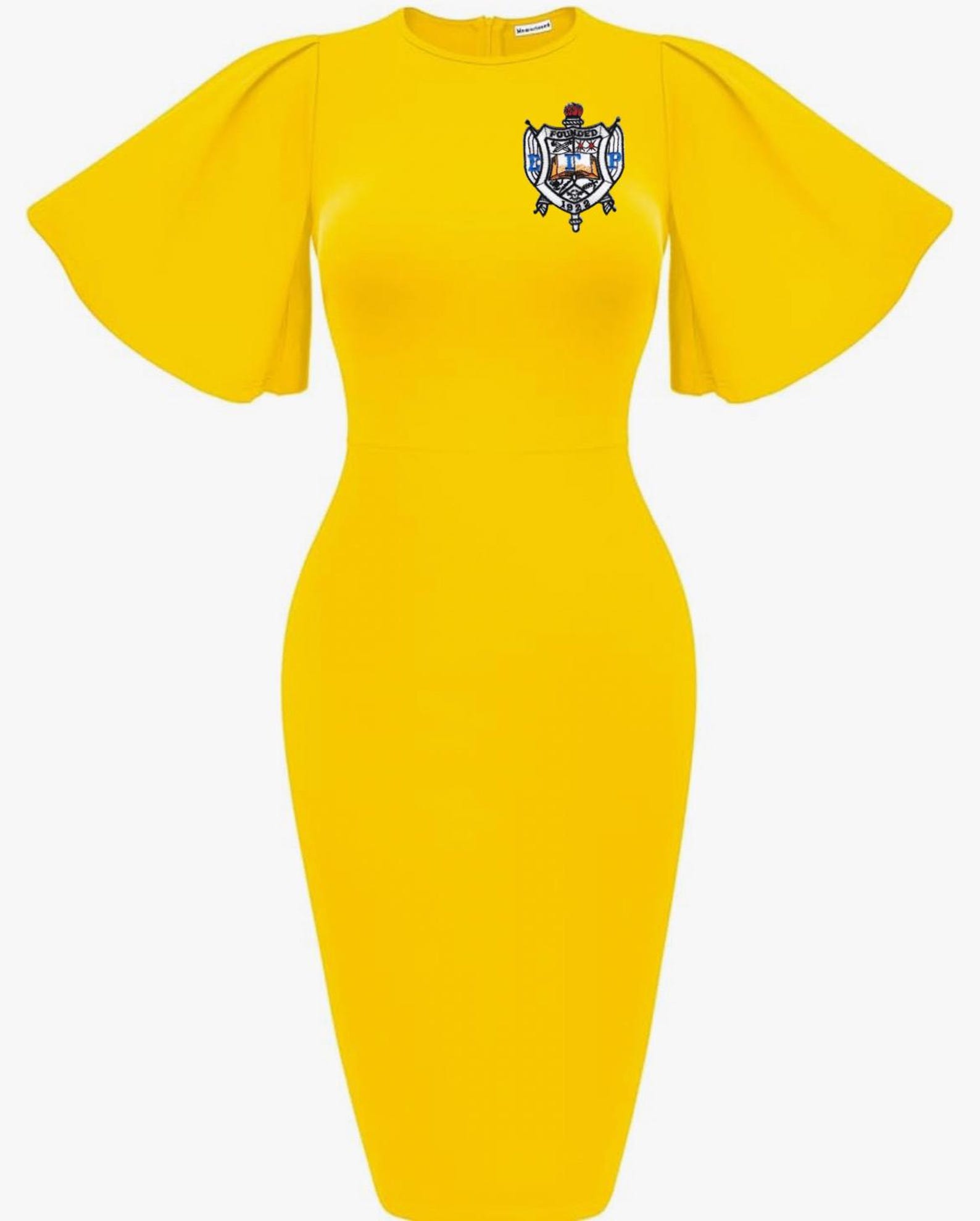 Sigma Gamma Rho Embroidery fitted Dress in Yellow With Flare Sleeves ...