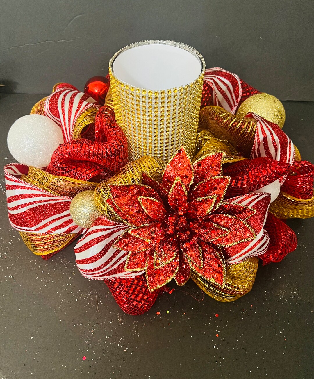 Red, Gold and White “bling” Peppermint Christmas Centerpiece - Etsy