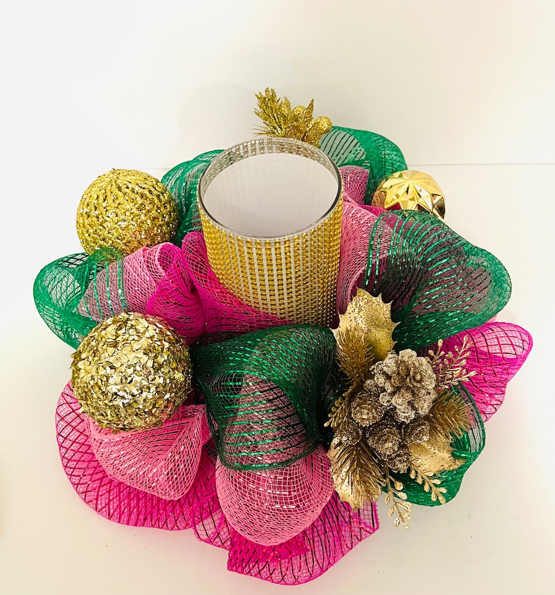 Pink, Hot Pink, Green and Gold Centerpiece - Etsy
