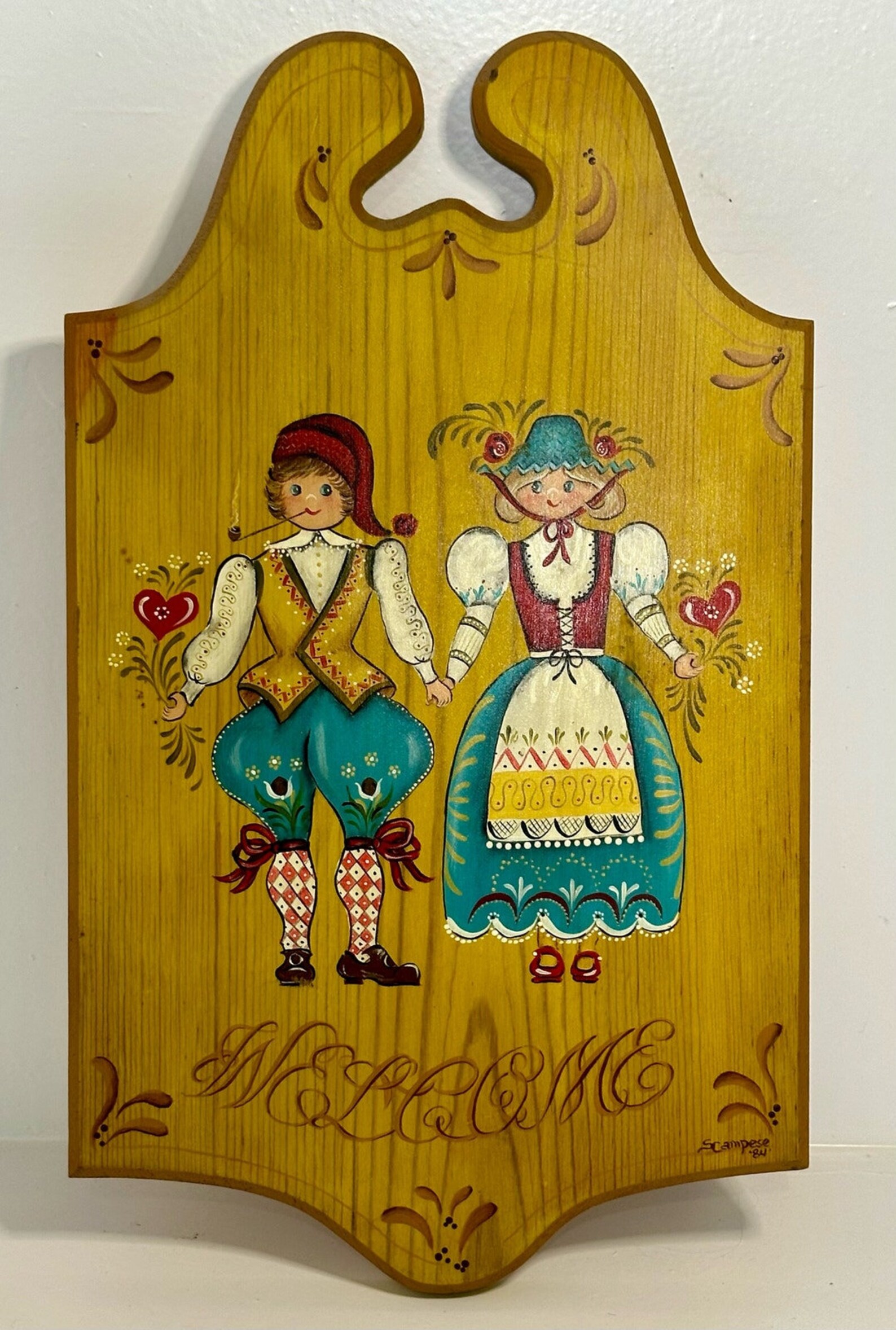 Vintage Folk Art Dutch Welcome Sign Plaque Hearts - Etsy